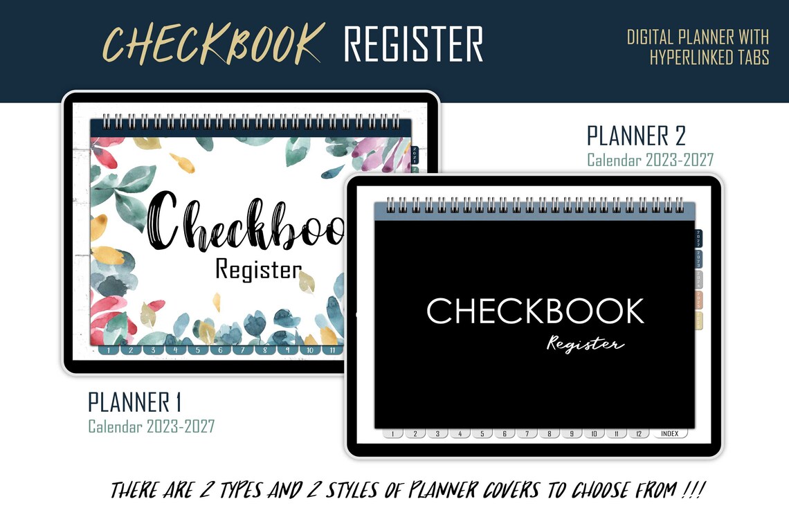 Checkbook Register With 5 Year Calendar, Digital Planner With ...