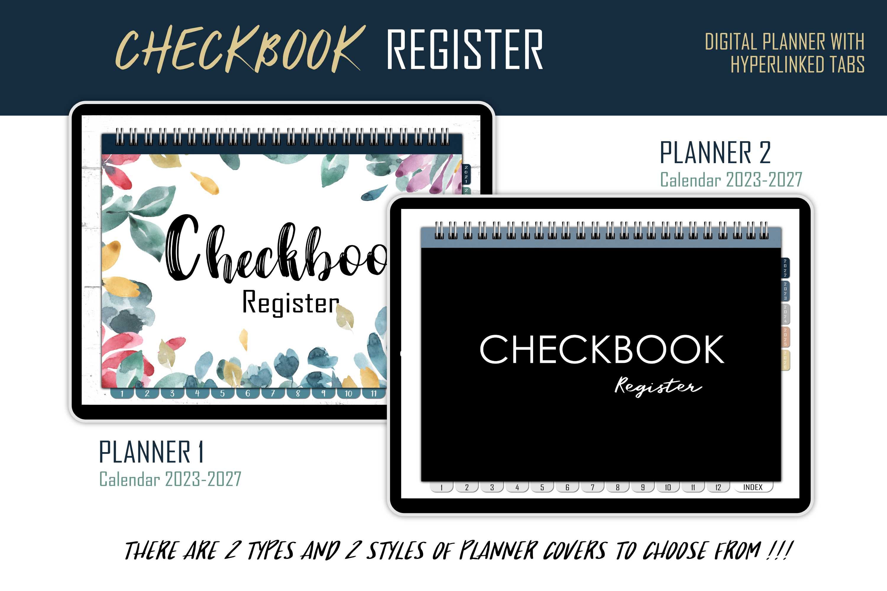Checkbook Register With 5 Year Calendar, Digital Planner With ...