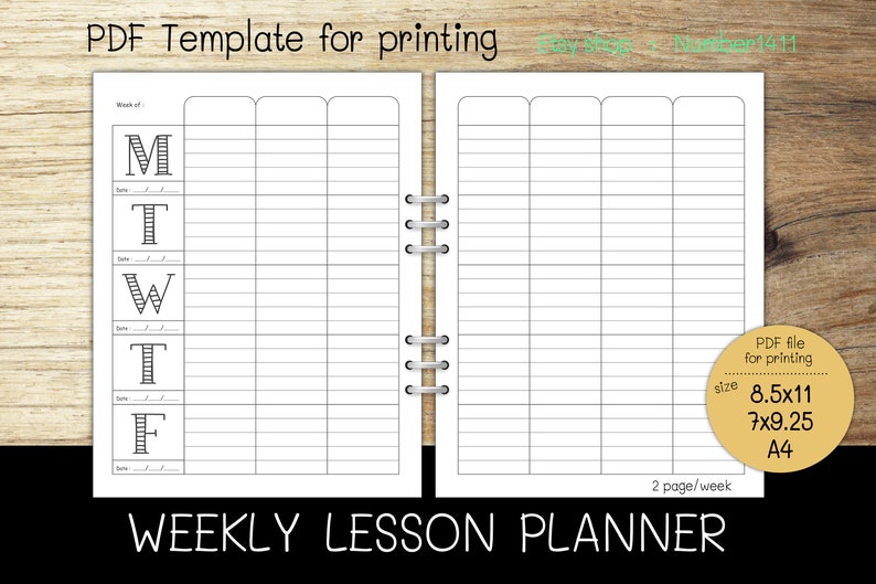 Lesson Plan Template, Weekly Lesson Planner, Printable Planner ...