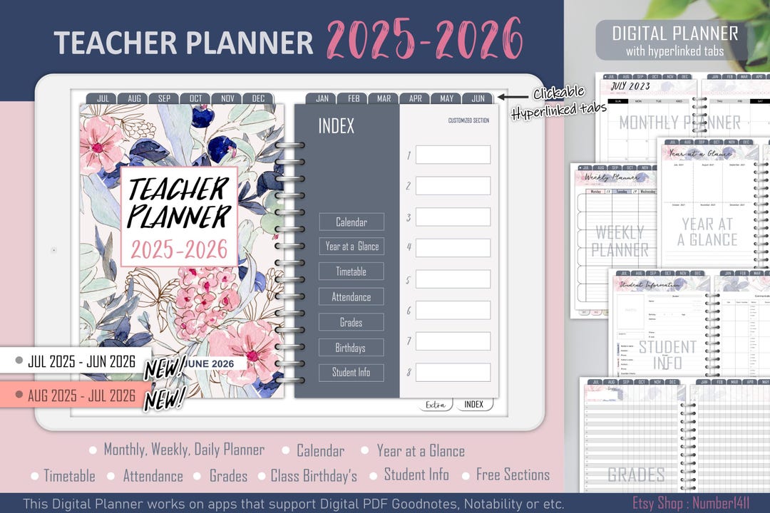Teacher Planner 2025-2026, Digital Teacher Planner, Academic Planner ...