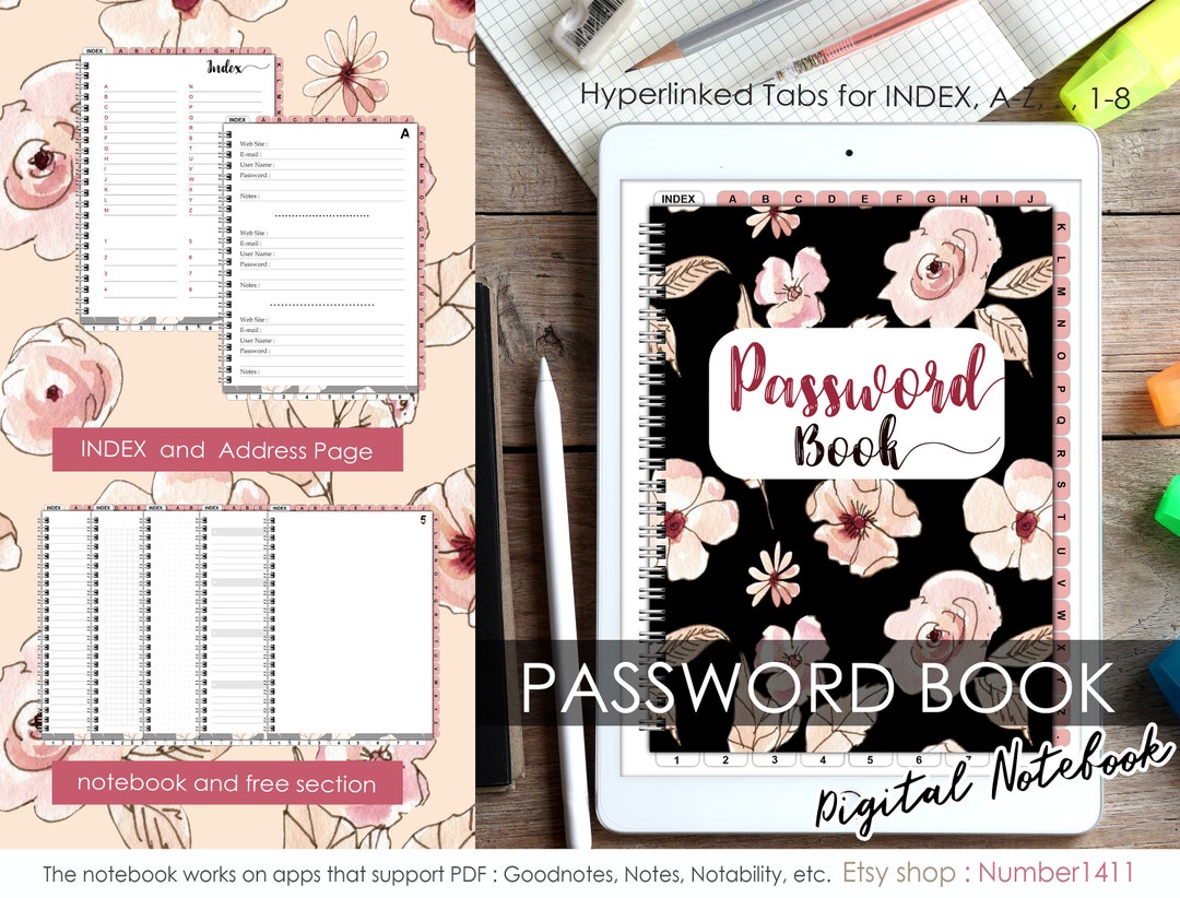 Password Book, Password Keeper, Digital Planner Goodnotes, Organizer ...
