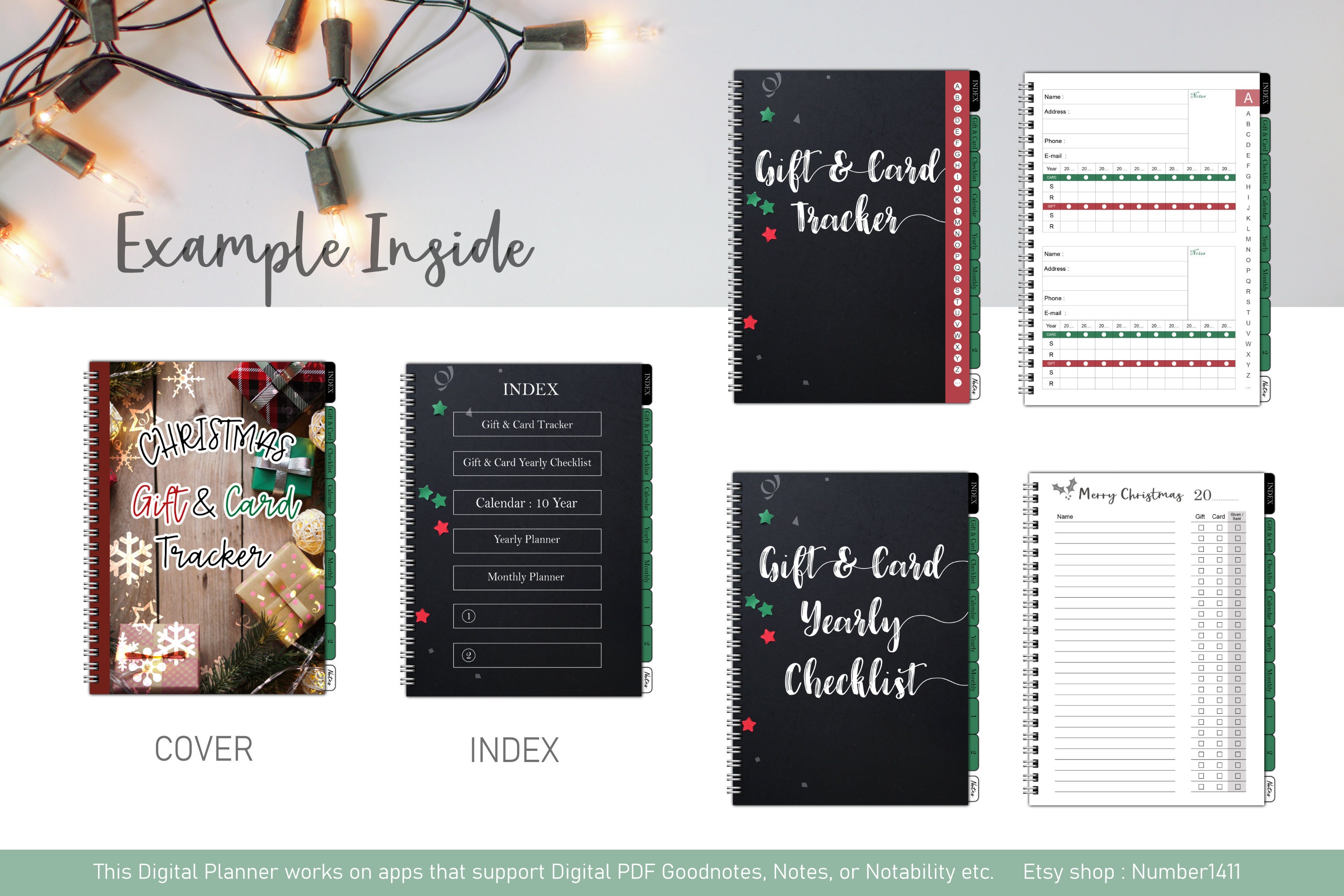 Christmas Digital Planner, Christmas Card & Gift Tracker : Address Book ...