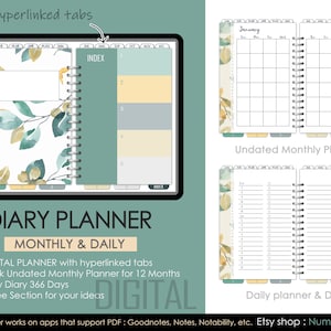 Digital Diary, Monthly Planner, Undated Digital Planner, Personalized ...