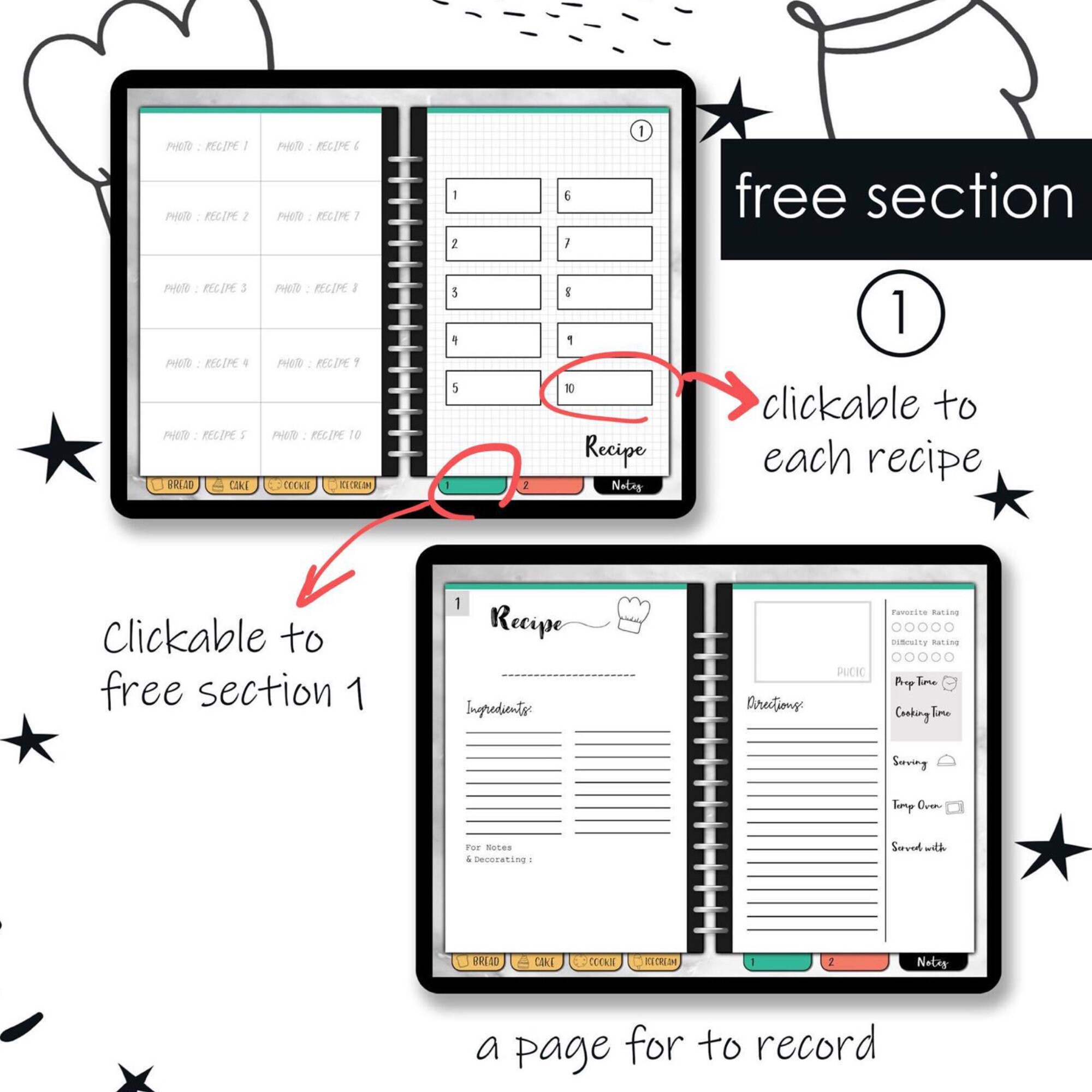 Personalized Recipe, Digital Journal / Notebook for Goodnotes : Bread ...