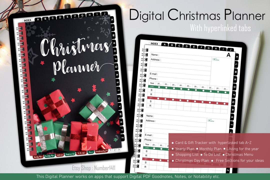 Digital Christmas Planner With Hyperlinked Tabs, Christmas Card Tracker ...