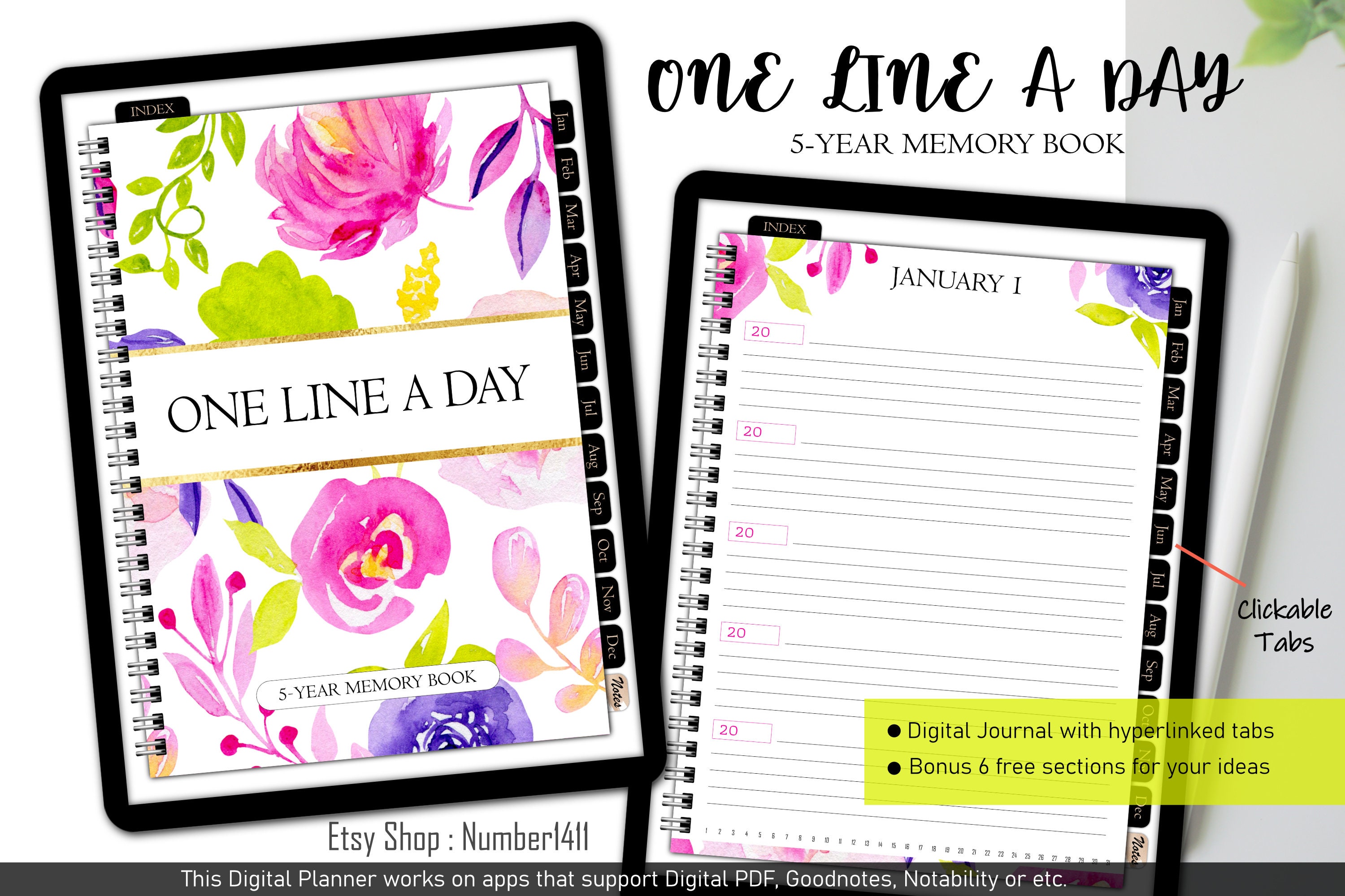 One Line a Day, 5-year Memory Book, Digital Diary Journal for 5 Years ...