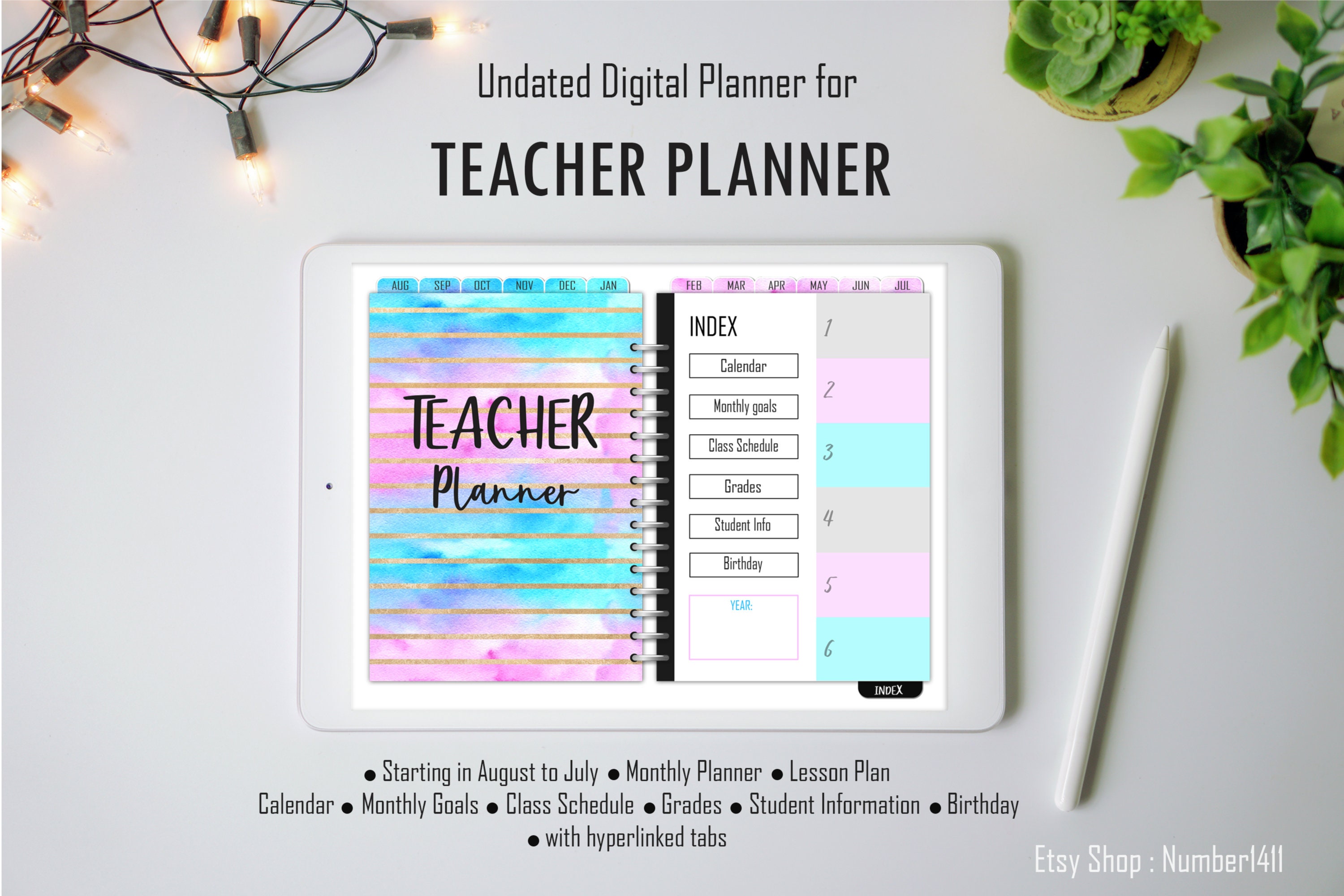 Undated Digital Planner for Teacher Planner With Hyperlinked Tabs ...