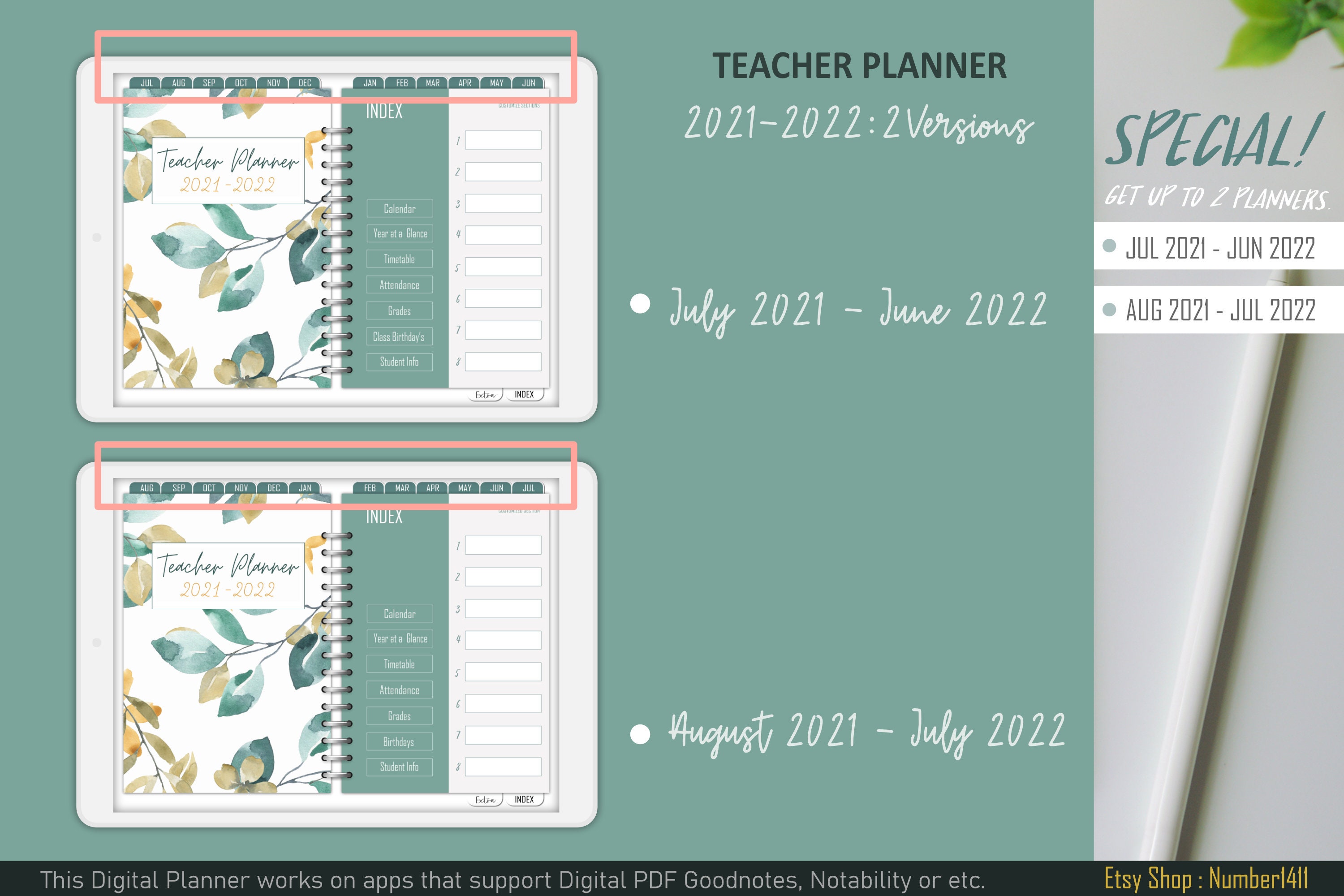 Teacher digital planner teacher planner 2021-2022 | Etsy