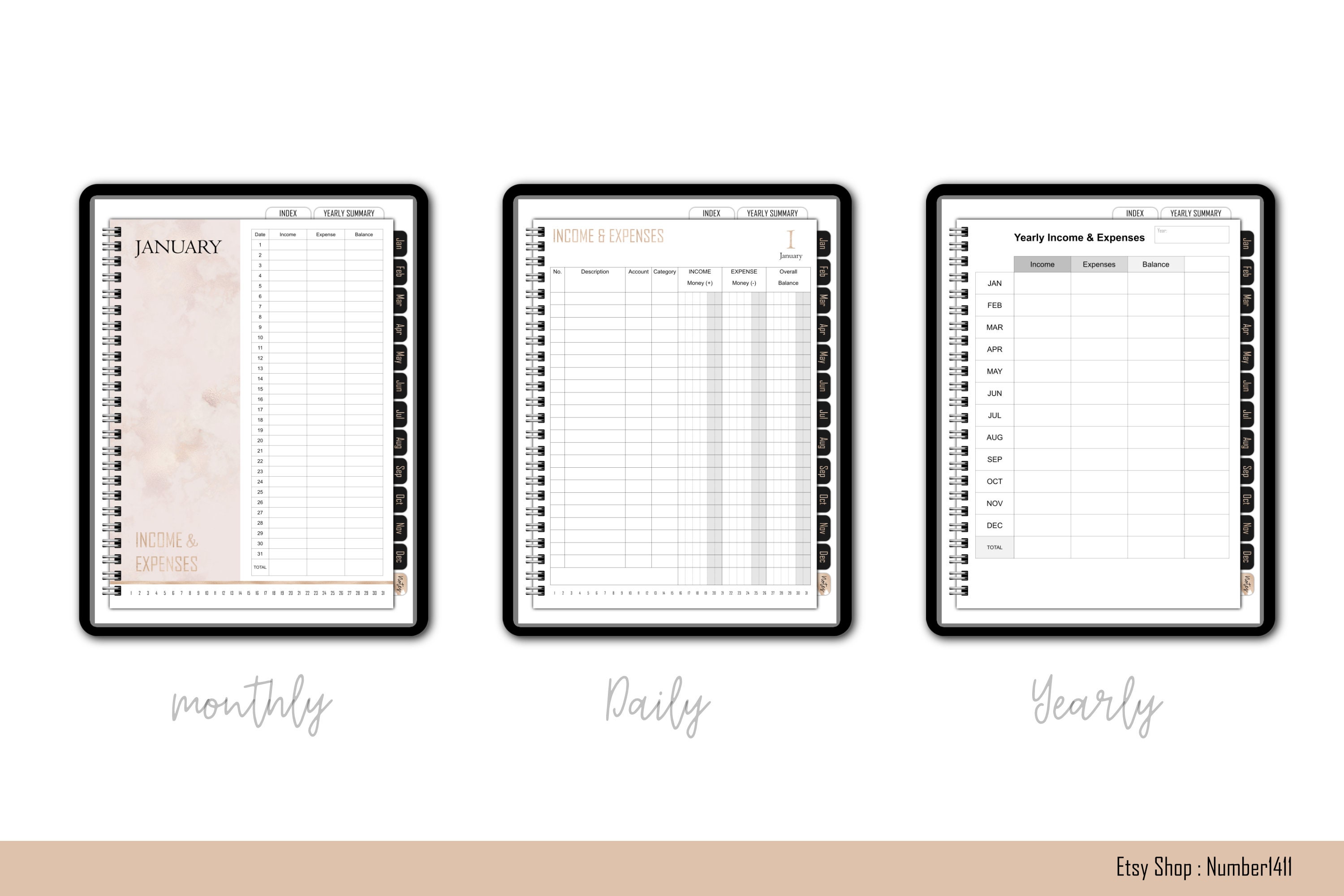 Income & Expense Tracker With Hyperlinked Tabs, Digital Finance Planner ...