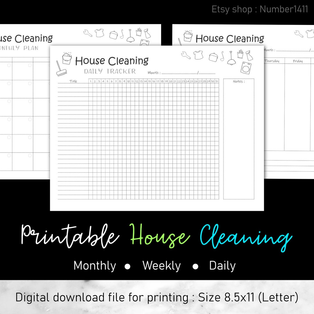 Printable House Cleaning Plan , House Cleaning Checklist, Daily Tracker ...