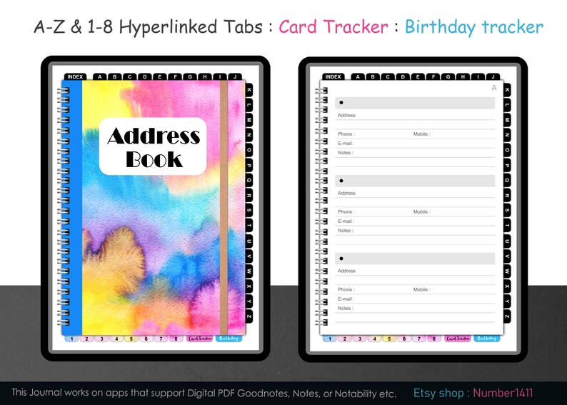Digital Address Tracker Book With Hyperlinked Tabs (colorful Watercolor ...