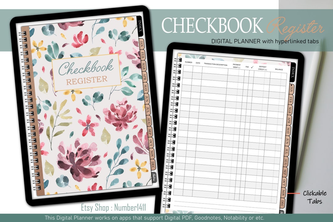 Digital Checkbook Register, Digital Planner With Hyperlinked Tabs for ...