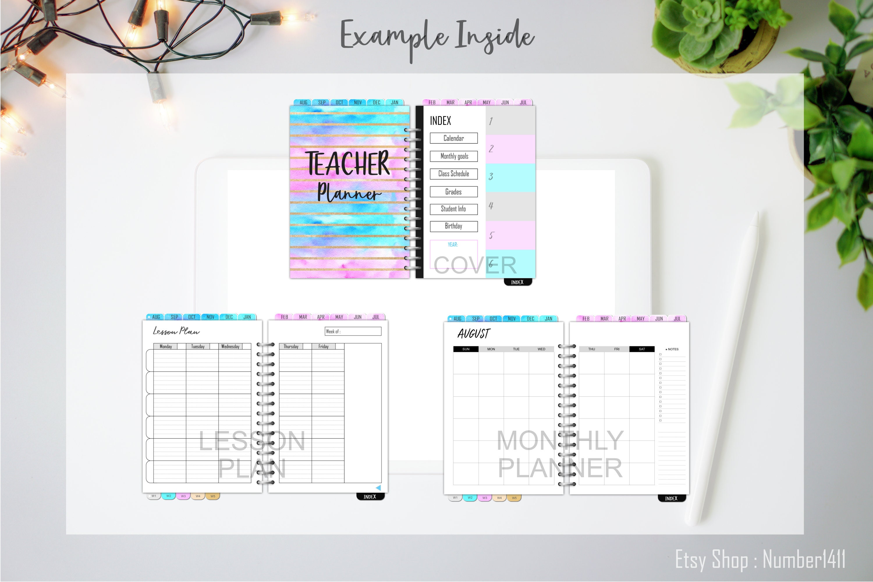Undated Digital Planner for Teacher Planner With Hyperlinked Tabs ...