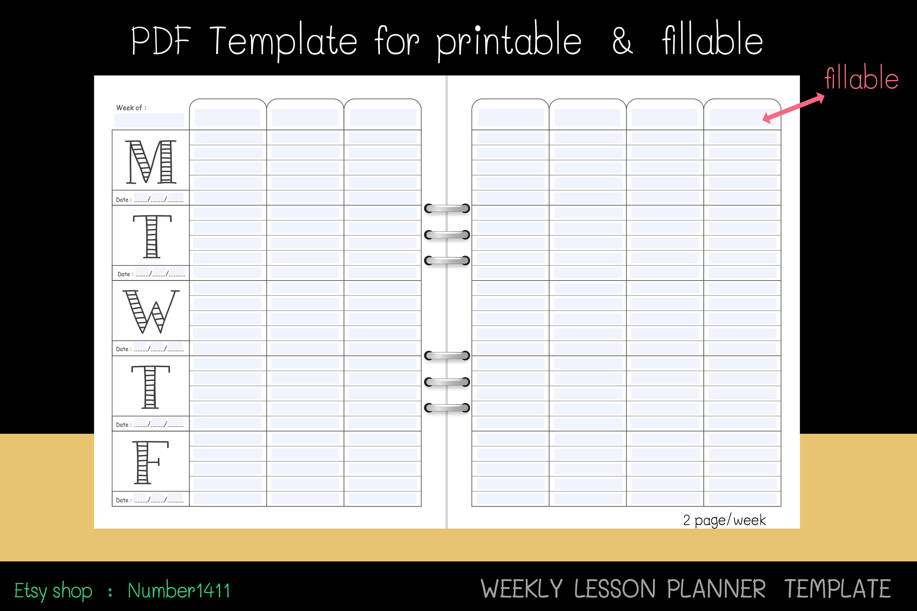 Lesson Plan Template, Weekly Lesson Planner, Printable Planner ...
