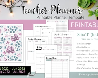 Printable Teacher Planner 2022-2023 Teacher Planner Template - Etsy
