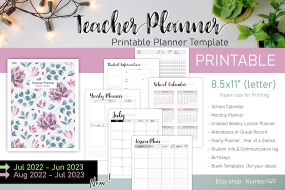 Printable Teacher Planner 2022-2023 Teacher Planner Template - Etsy