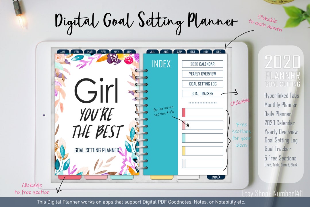 2020 Digital Planner, Daily Goal Planner , Digital Planner, Digital ...
