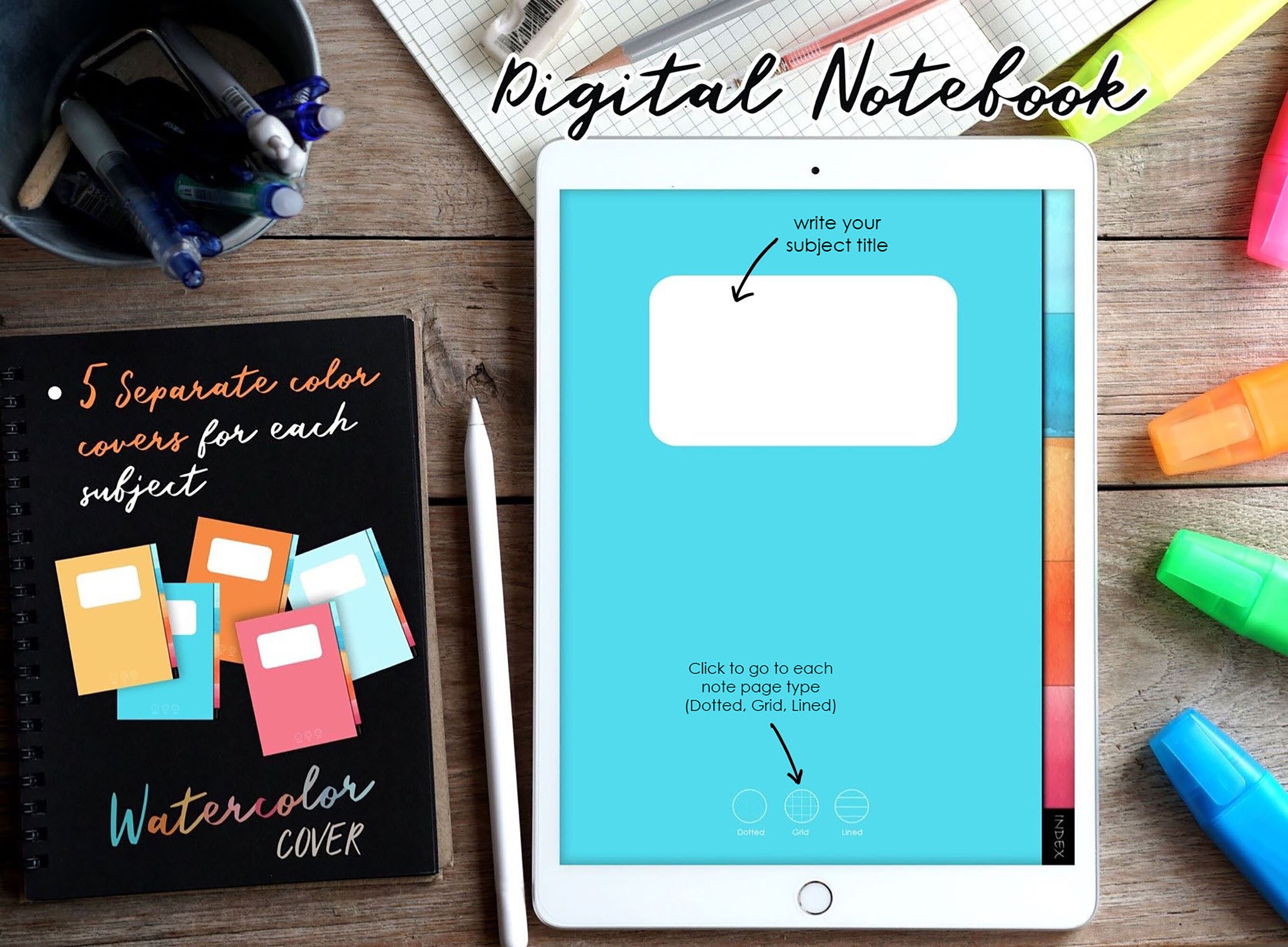 3 Digital Notebook for Goodnotes and Watercolor Painting on Cover ...