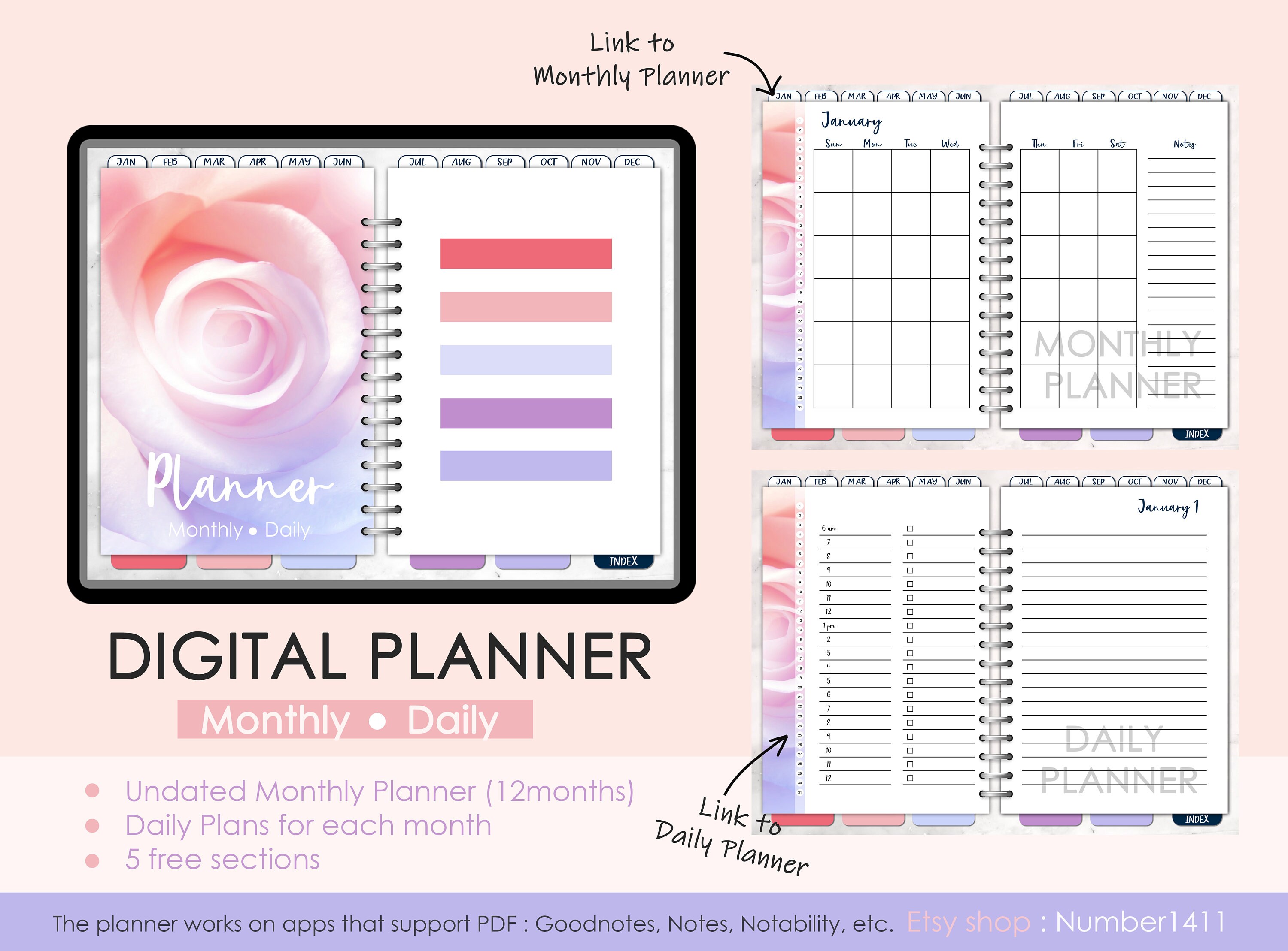 Digital Daily Journal Digital Daily Planner Digital Monthly - Etsy
