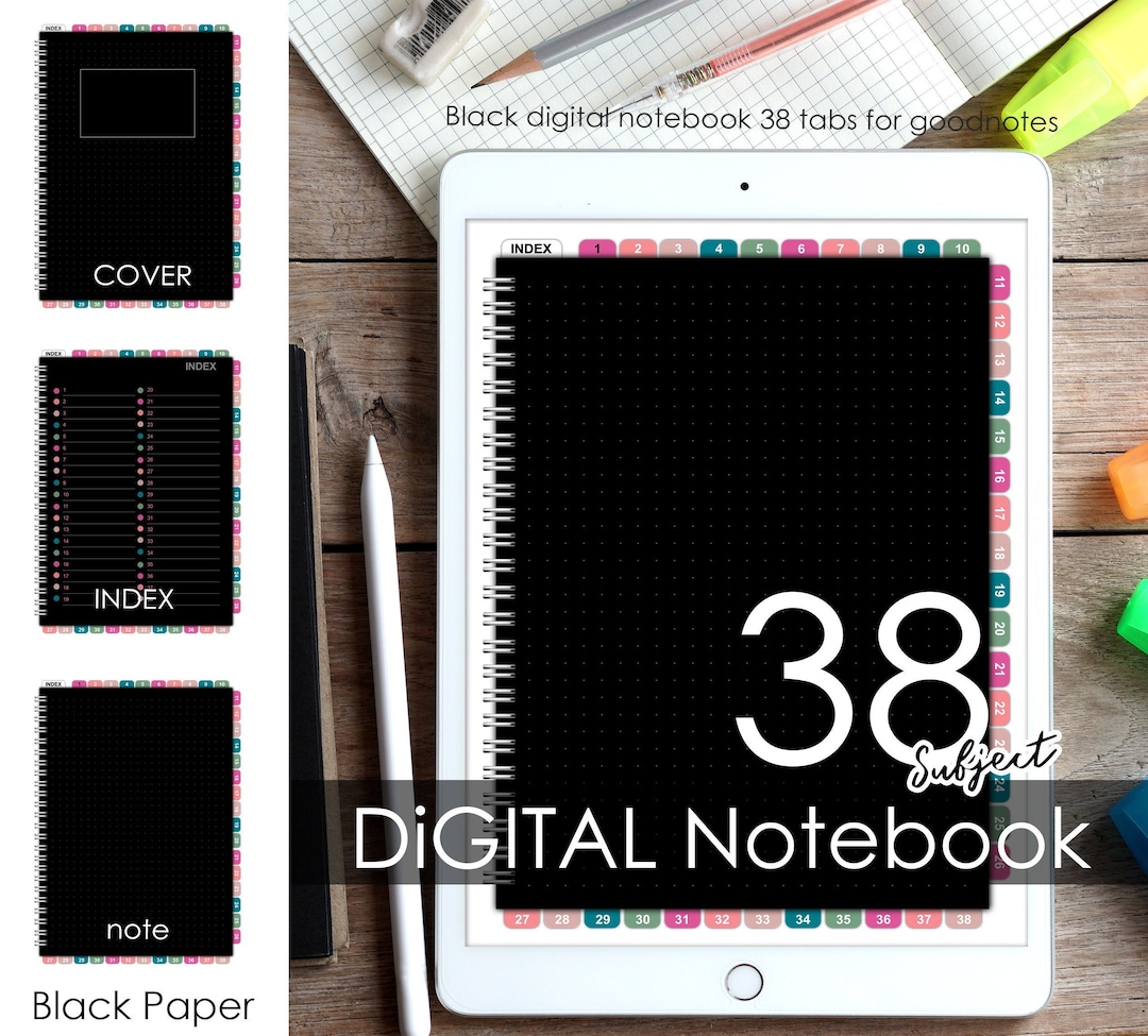 Black Digital Notebook ( Black Dotted Template) With 38 Hyperlinked ...