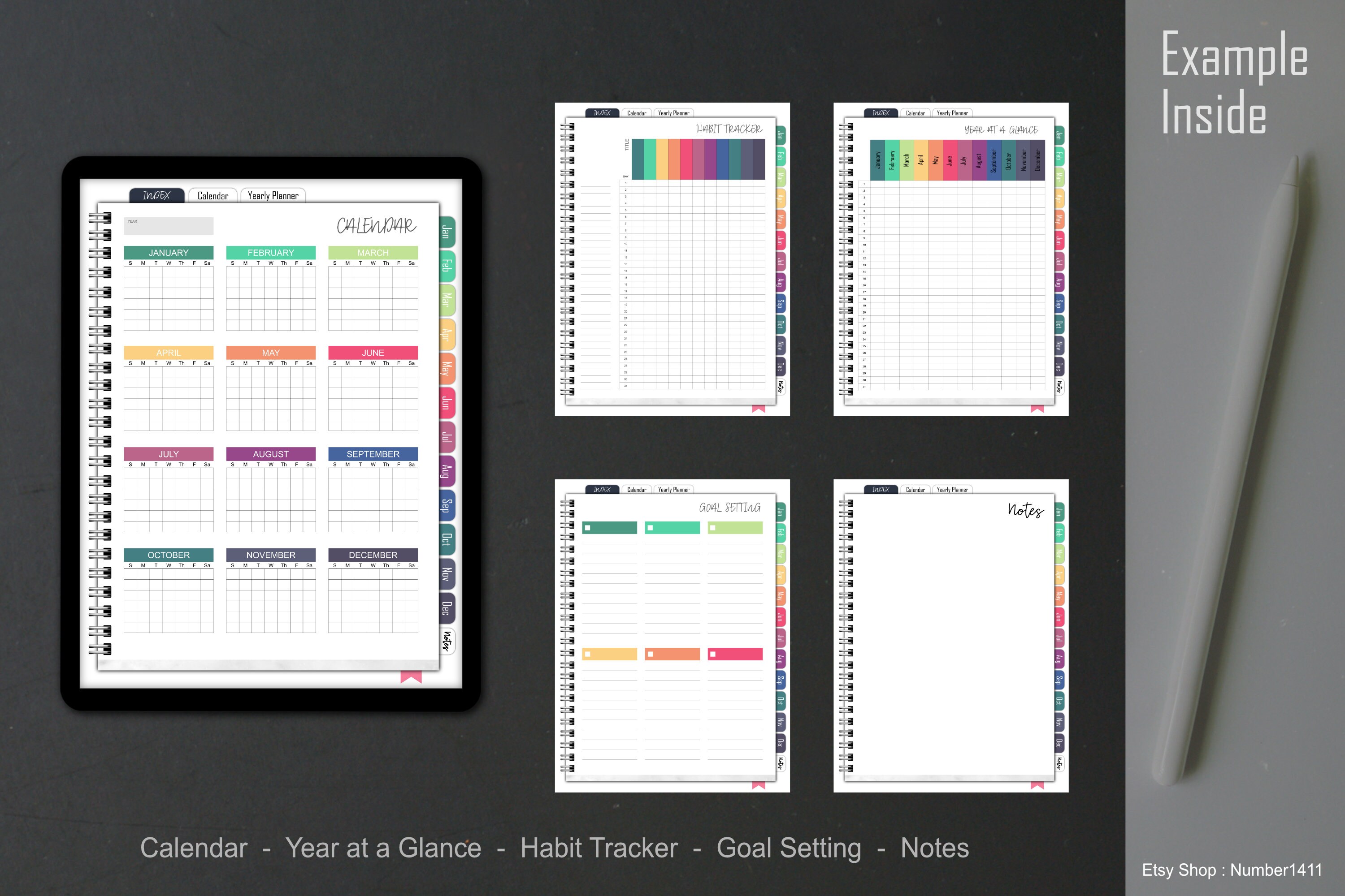 Rainbow Digital Planner Simple Undated Planner With - Etsy