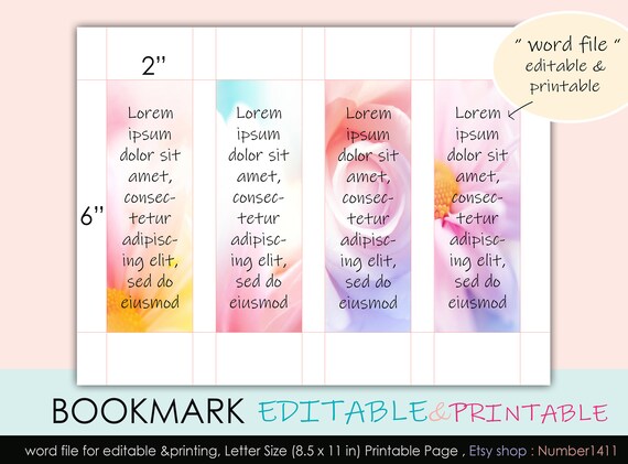 Printable Bookmark & 4 Watercolor Style Flower Patterns - Etsy