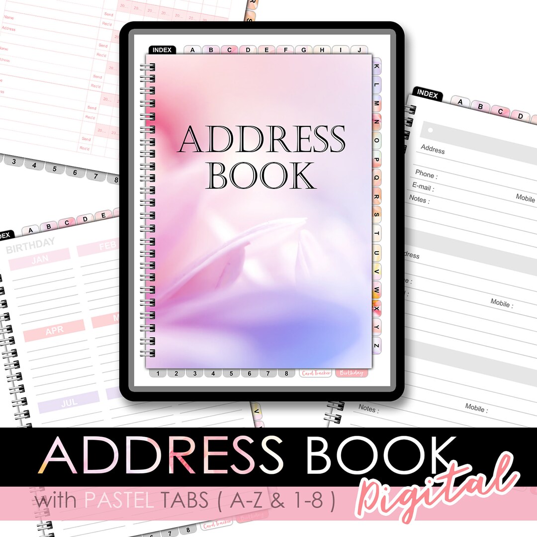 Digital Address Book, Floral Address Book, Digital Notebook , Address ...