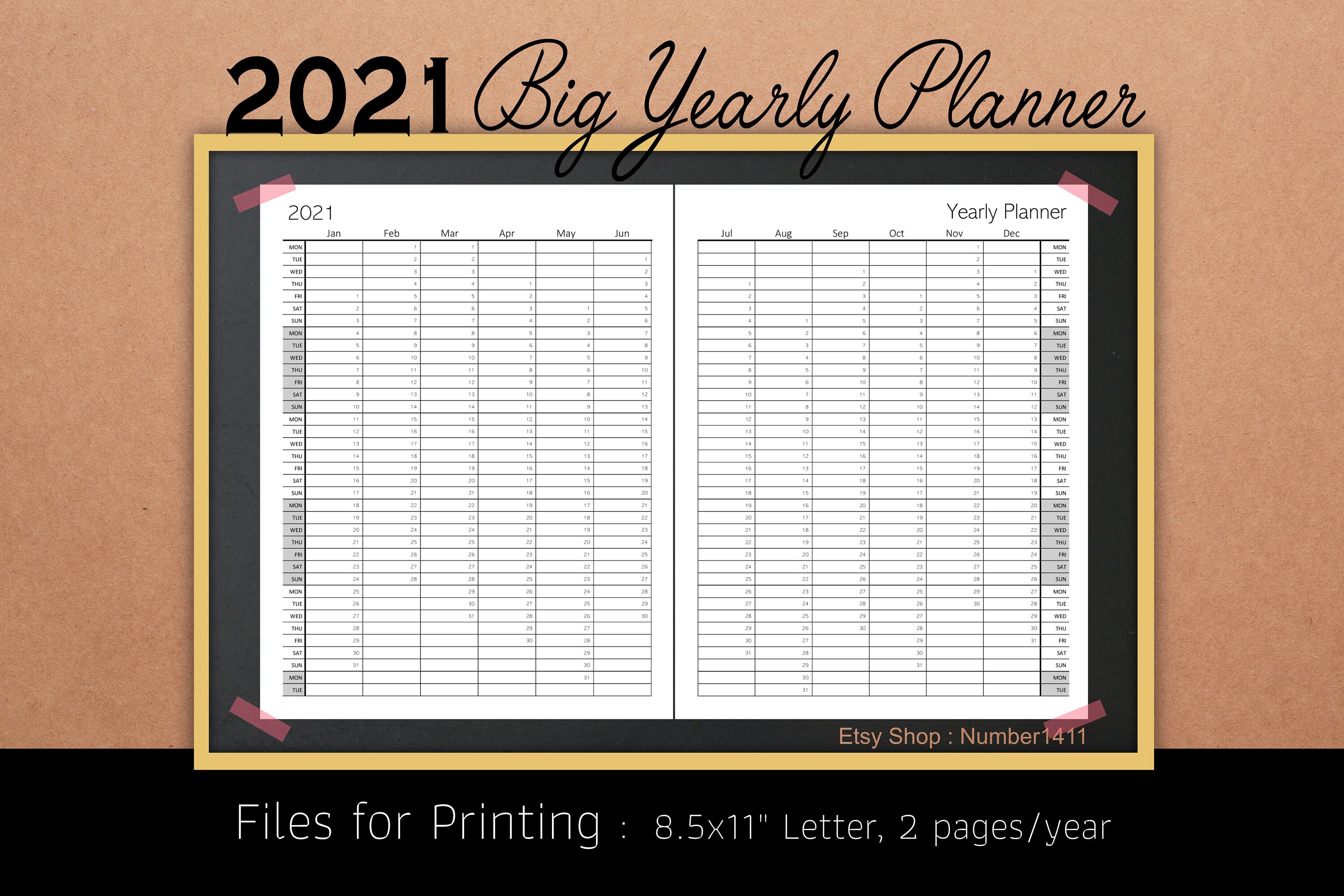 Big Yearly Planner Printable 2021 Yearly Planner Year at a - Etsy