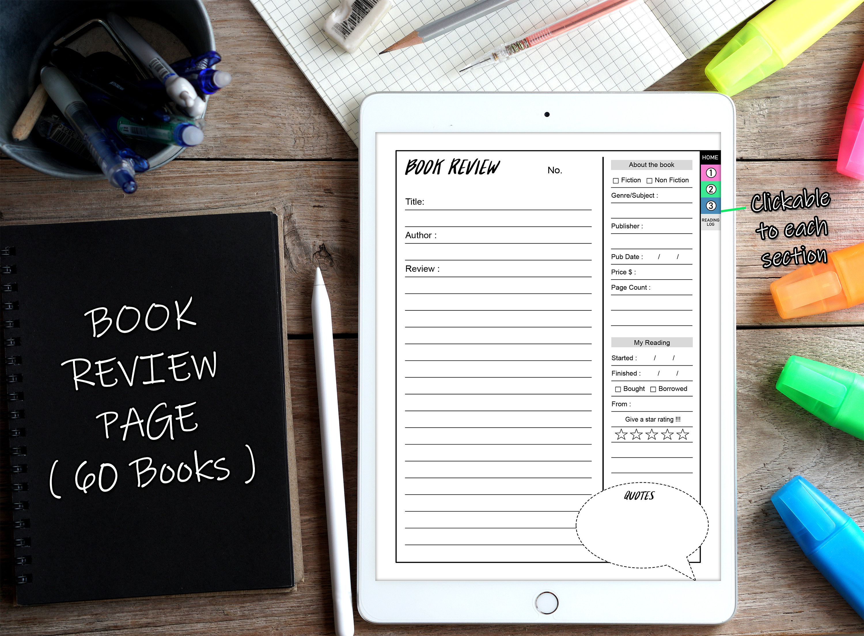 Reading Log Bookshelf Digital Journal/ Notebook for Goodnotes : Bullet ...