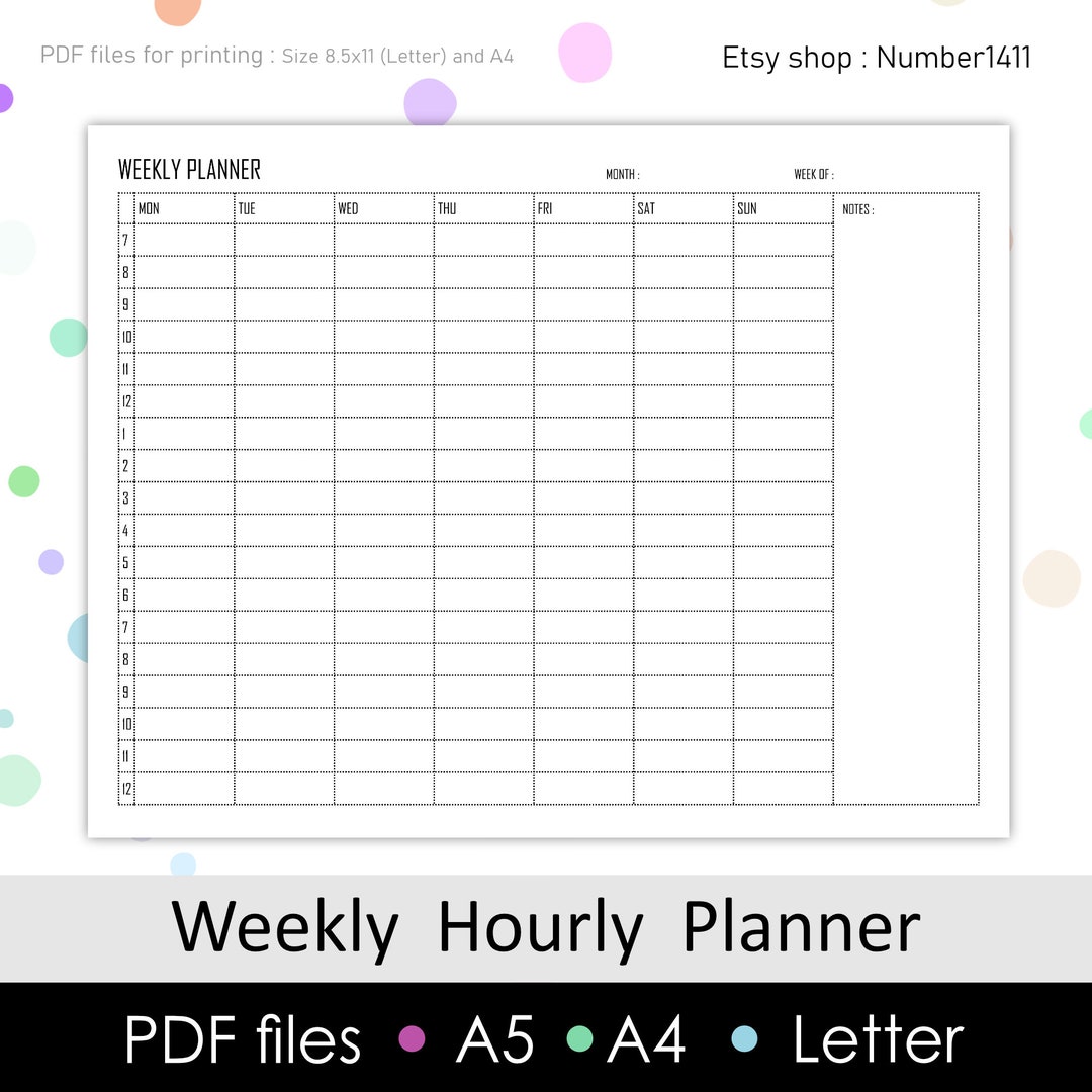 Hourly Planner, Weekly Planner, Printable Planner, Hourly Appointment ...
