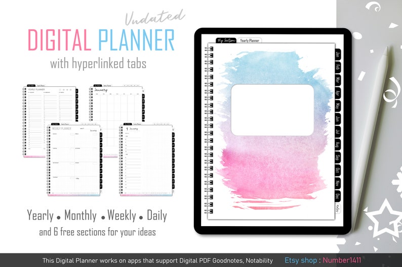 Undated Digital Planner With Hyperlinked Tabs, iPad Planner, Goodnotes ...