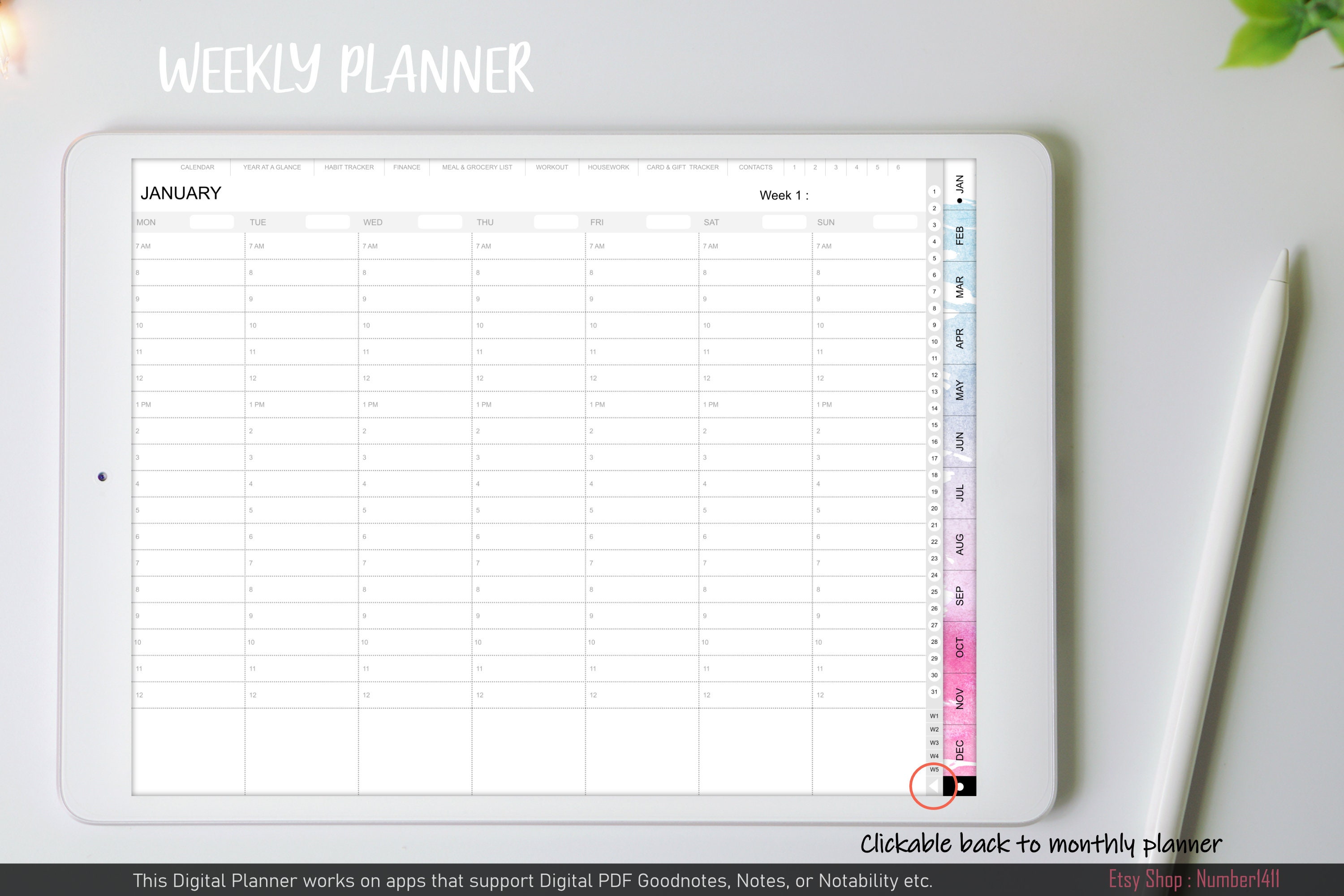 Undated Digital Planner with hyperlinked tabs : Time | Etsy