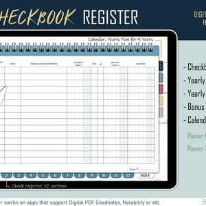 Checkbook Register With 5 Year Calendar Digital Planner With - Etsy
