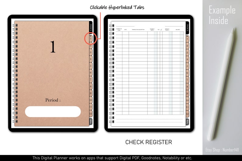 Digital Checkbook Register, Simple Undated Digital Planner With ...