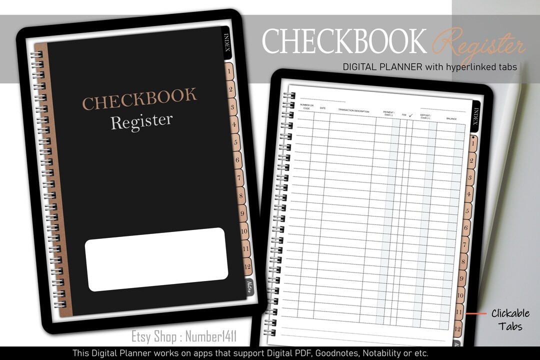 Digital Checkbook Register, Simple Undated Digital Planner With ...