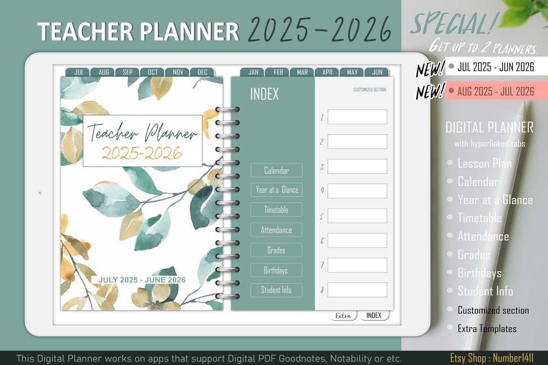 Teacher Digital Planner, Teacher Planner 2025-2026, Personalized ...