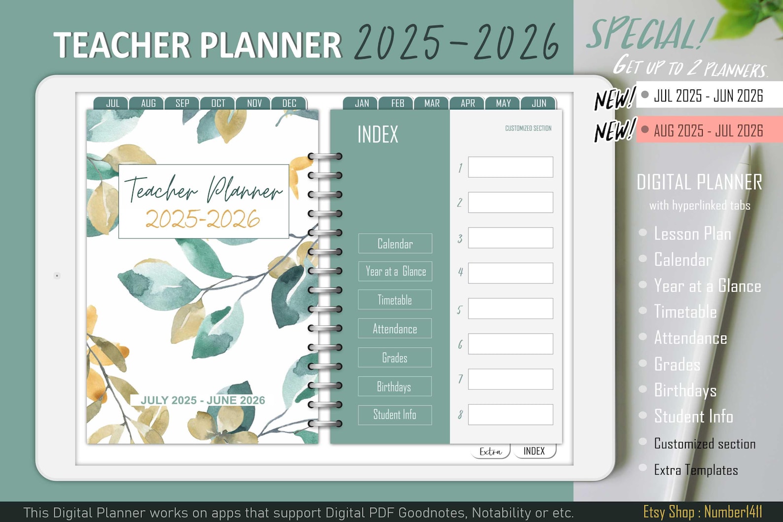 Teacher Digital Planner, Teacher Planner 2025-2026, Personalized ...
