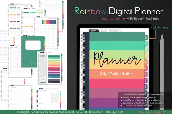 Rainbow Digital Planner Simple Undated Planner With - Etsy