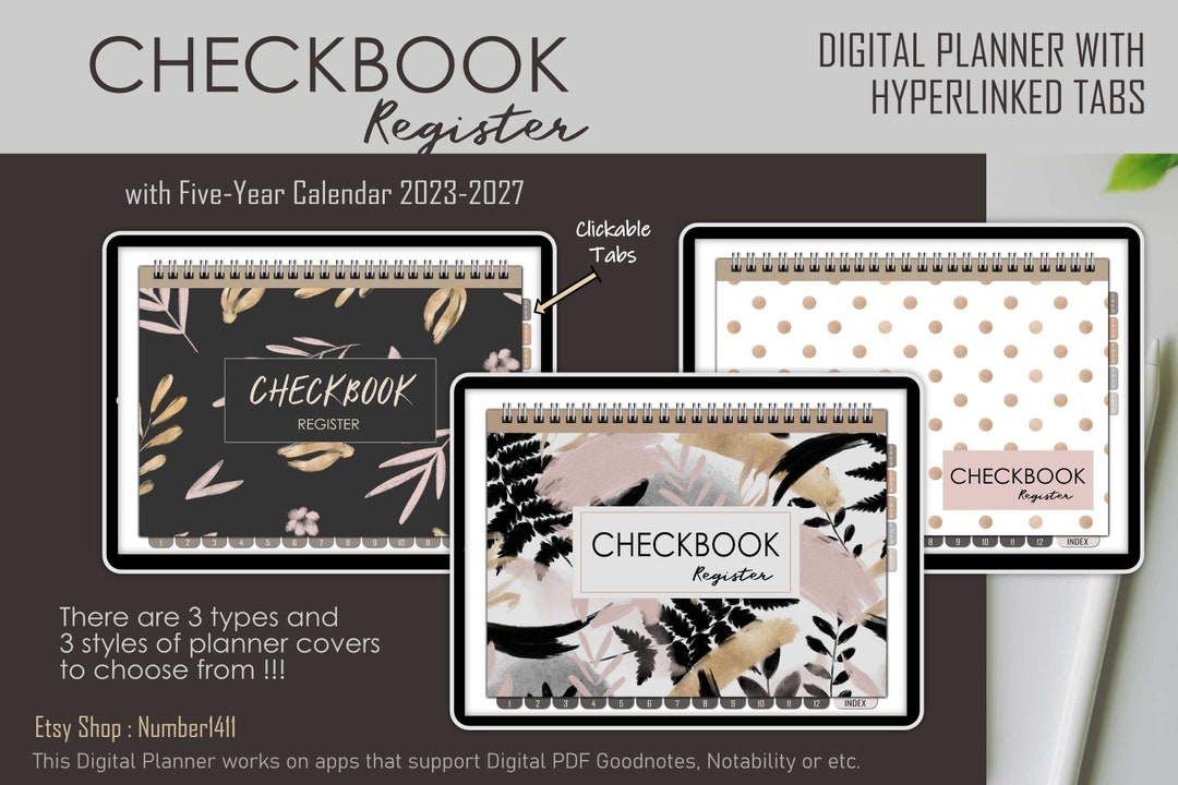 Checkbook Register With 5 Year Calendar, Digital Planner With ...