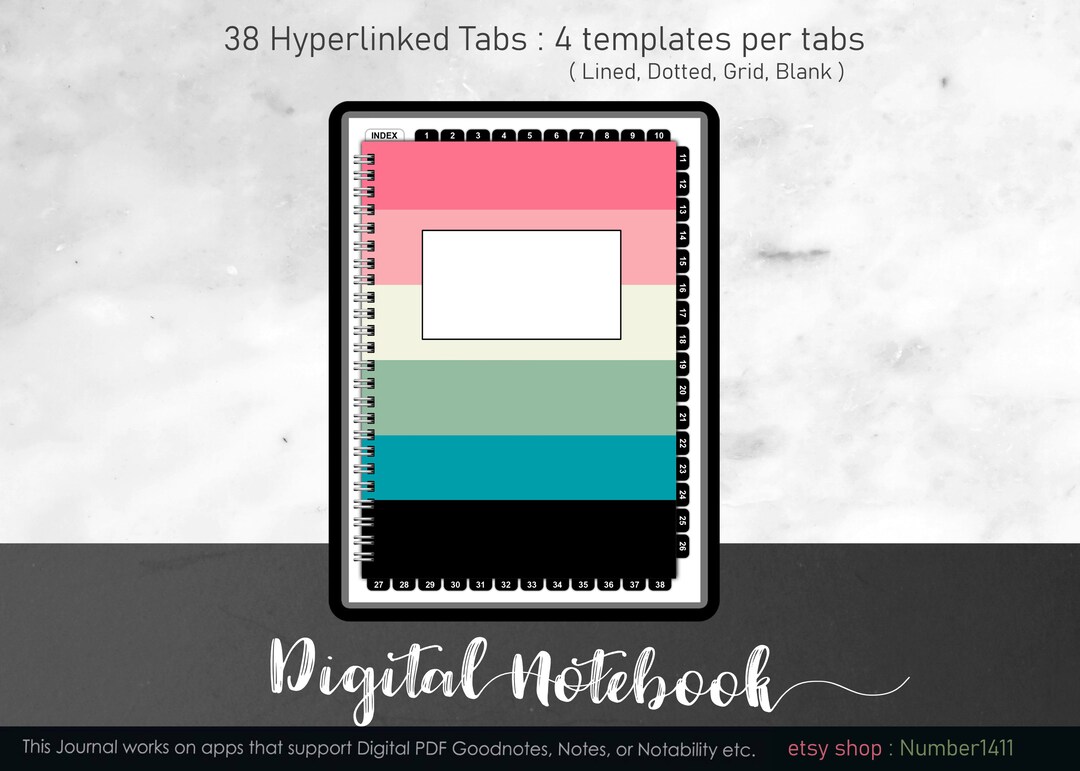 Colorful Digital Notebook With 38 Tabs : Planner Goodnotes, Writing ...