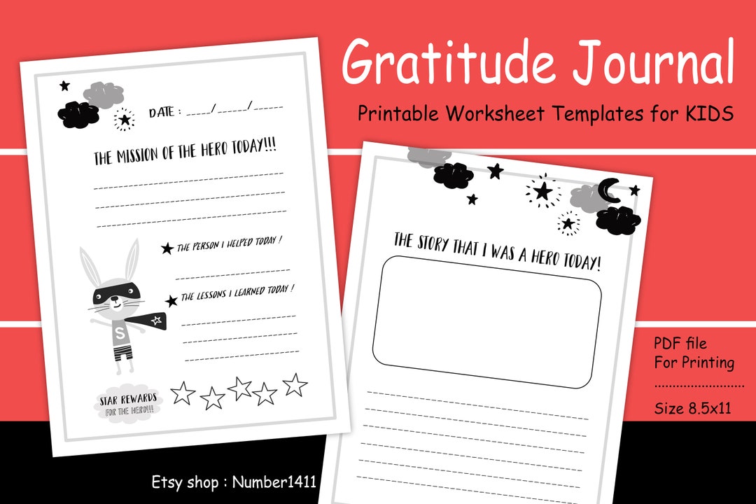 Gratitude Journal for Kids, Printable Worksheet Templates, Kindness ...