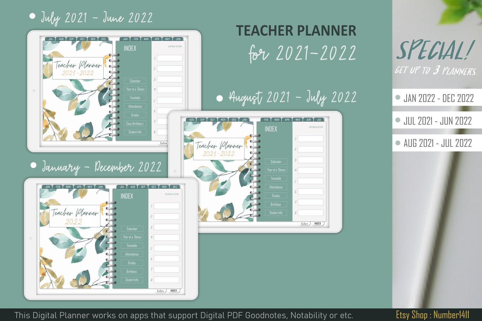 Teacher Digital Planner Teacher Planner 2021-2022 | Etsy