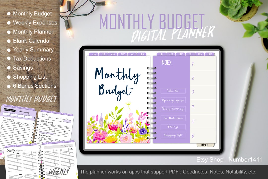 Monthly Budget Digital Planner, Undated Digital Planner, Weekly ...