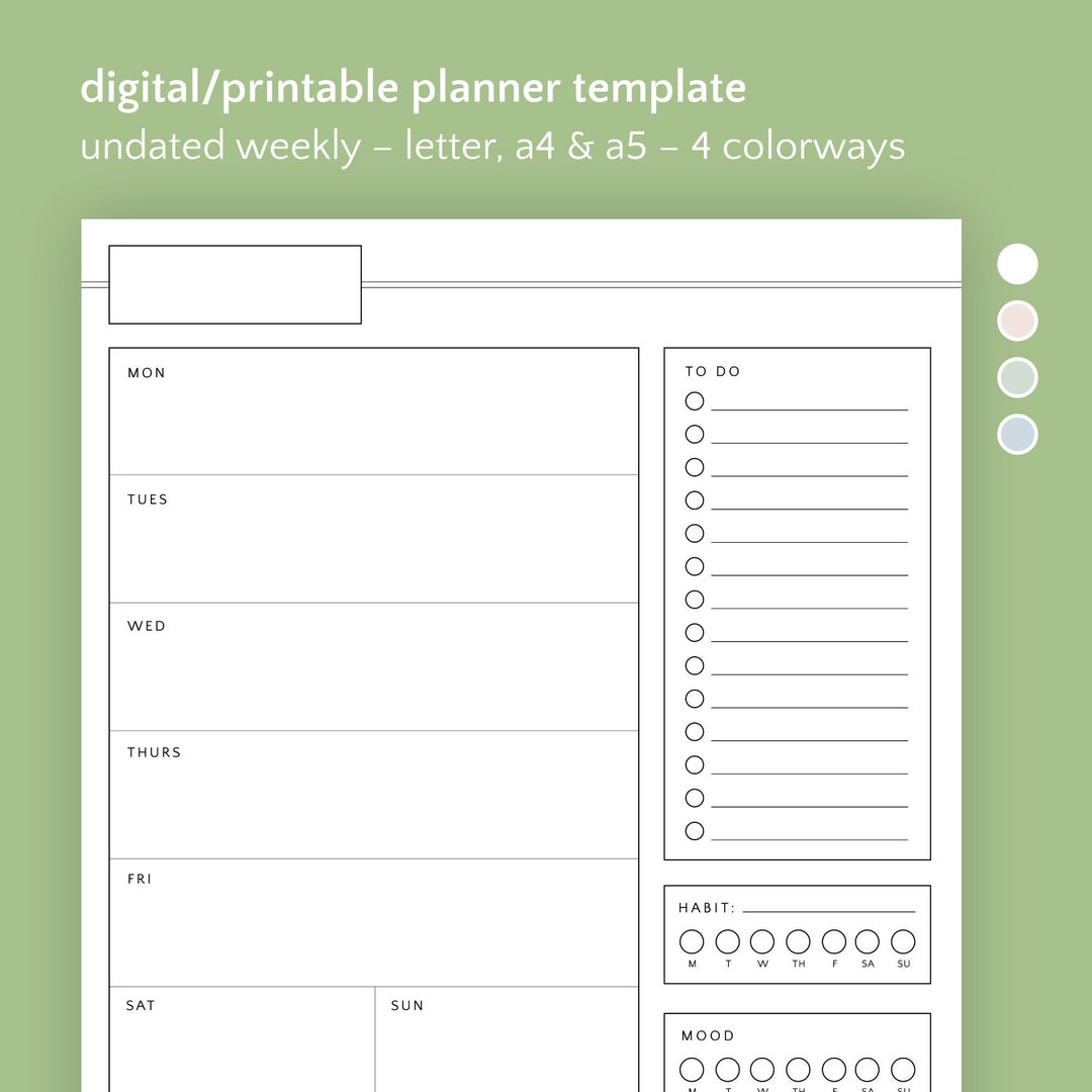 Undated Weekly Planner Template – Digital/printable/goodnotes - Etsy