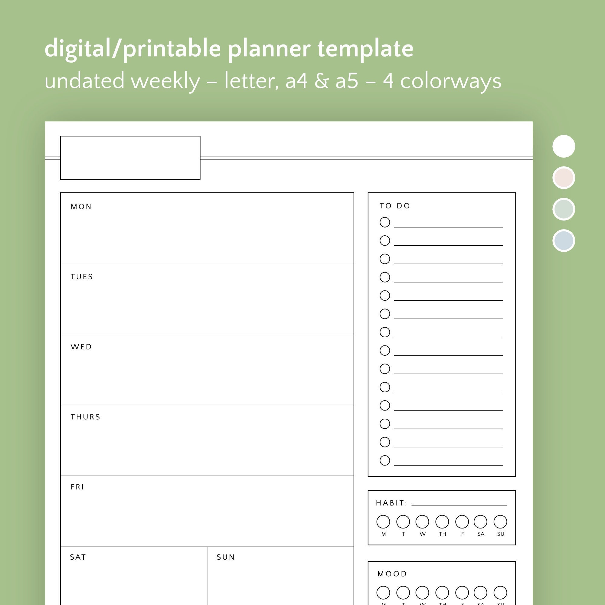 Undated Weekly Planner Template – Digital/printable/goodnotes - Etsy