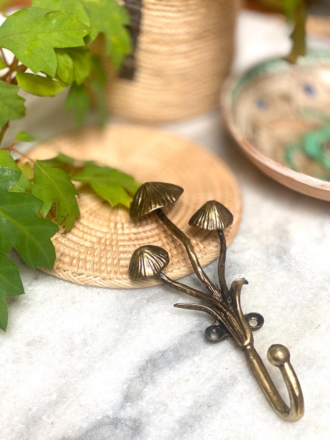 Beautiful Gold Metal Fungi Cluster Mushroom Wall Hook - for Keys, Bags ...