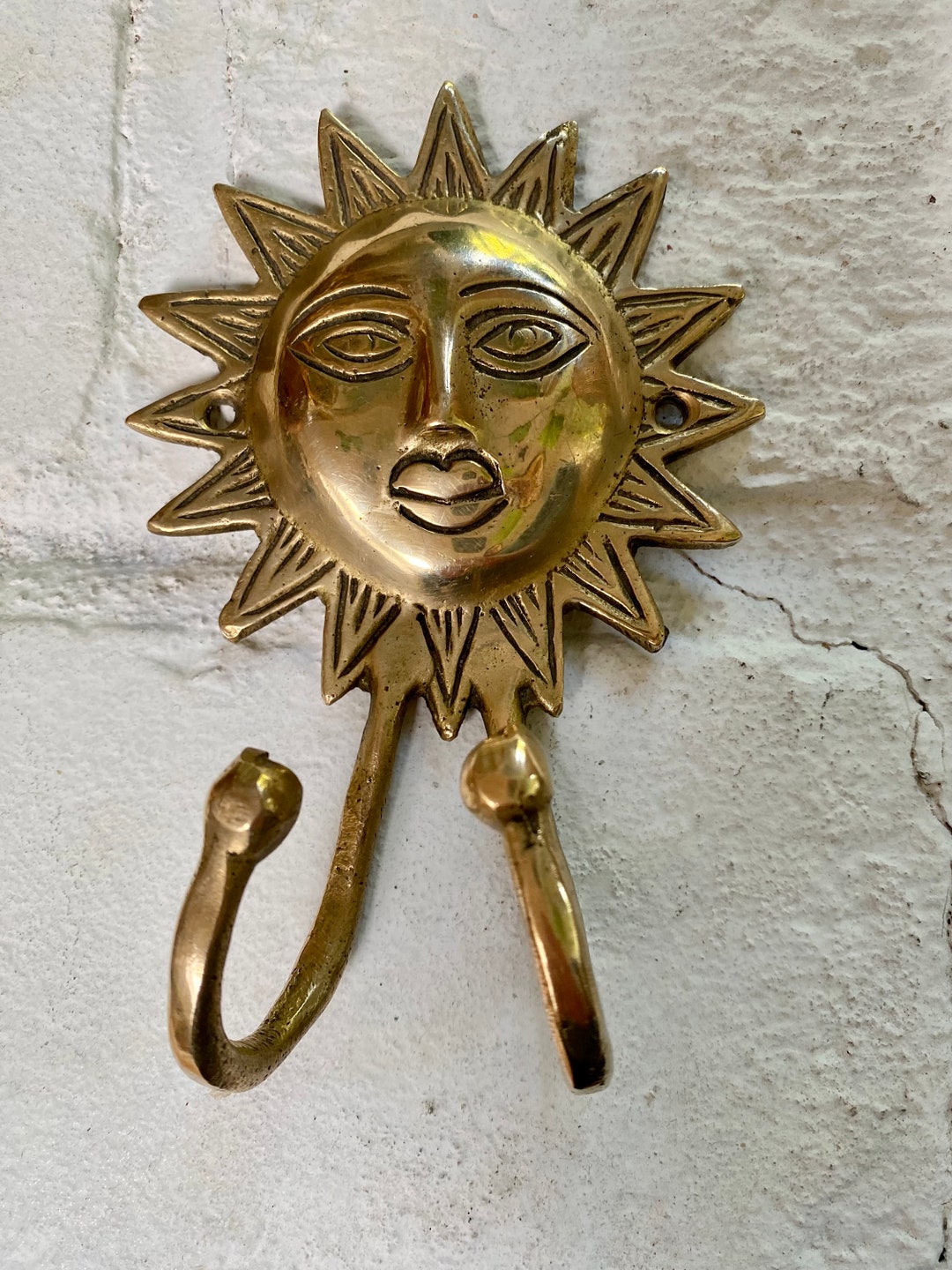 Vintage Brass Wall Hook - Sun With 2 Hooks - Etsy