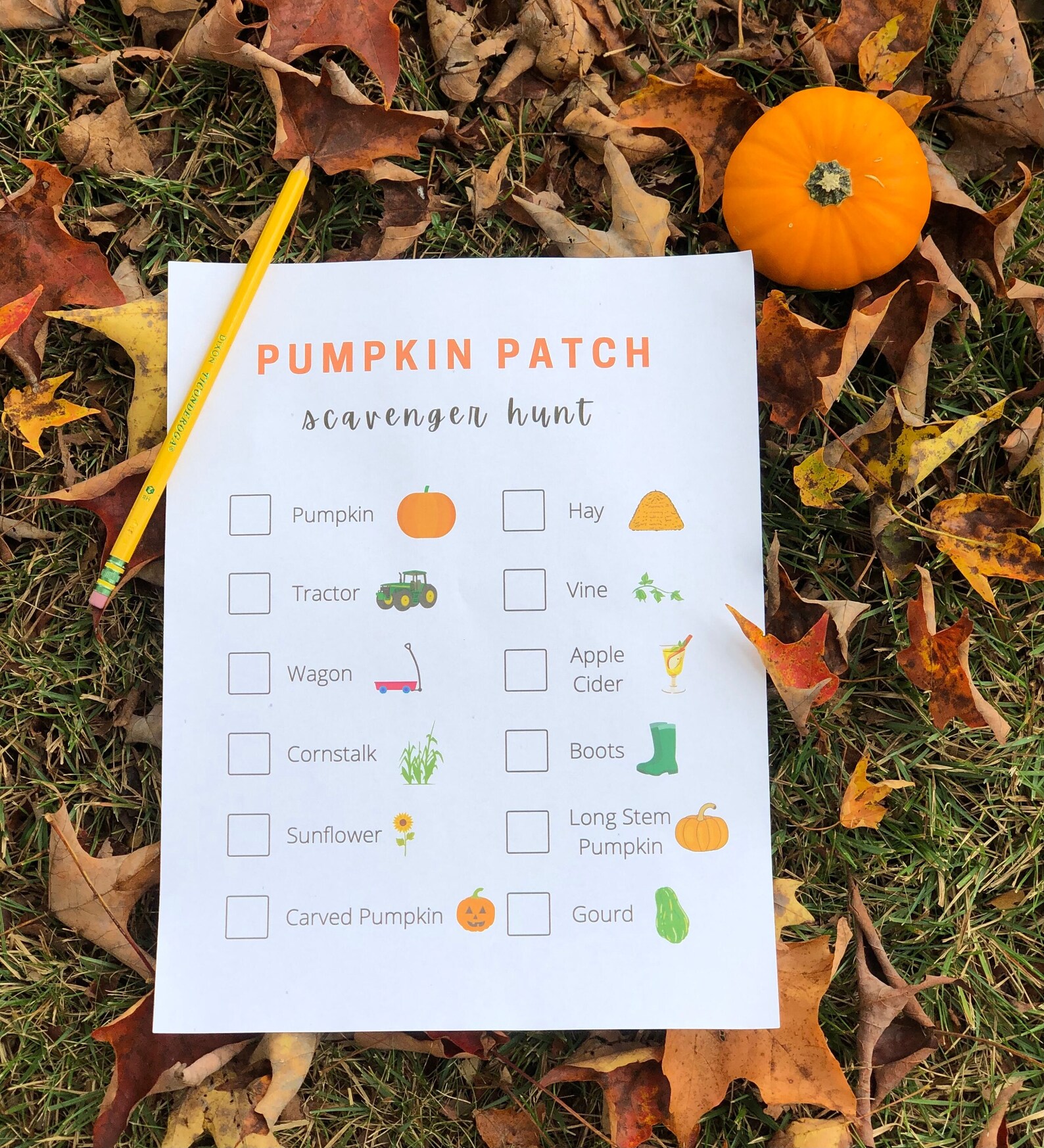 Printable Pumpkin Patch Scavenger Hunt Sheet - Pumpkin Patch Checklist ...