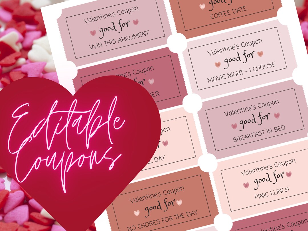 Editable Valentine's Day Coupons - Love Coupons - Instant Download ...