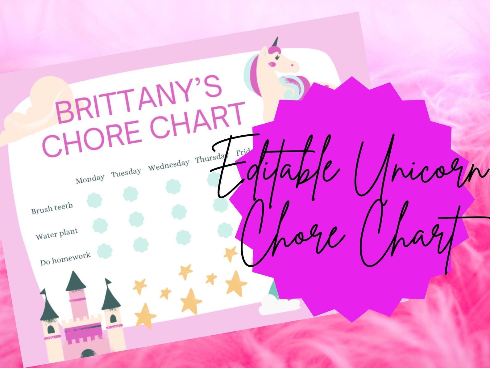 Unicorn Chore Chart for Kids - Editable Printable Chore Chart - Toddler ...